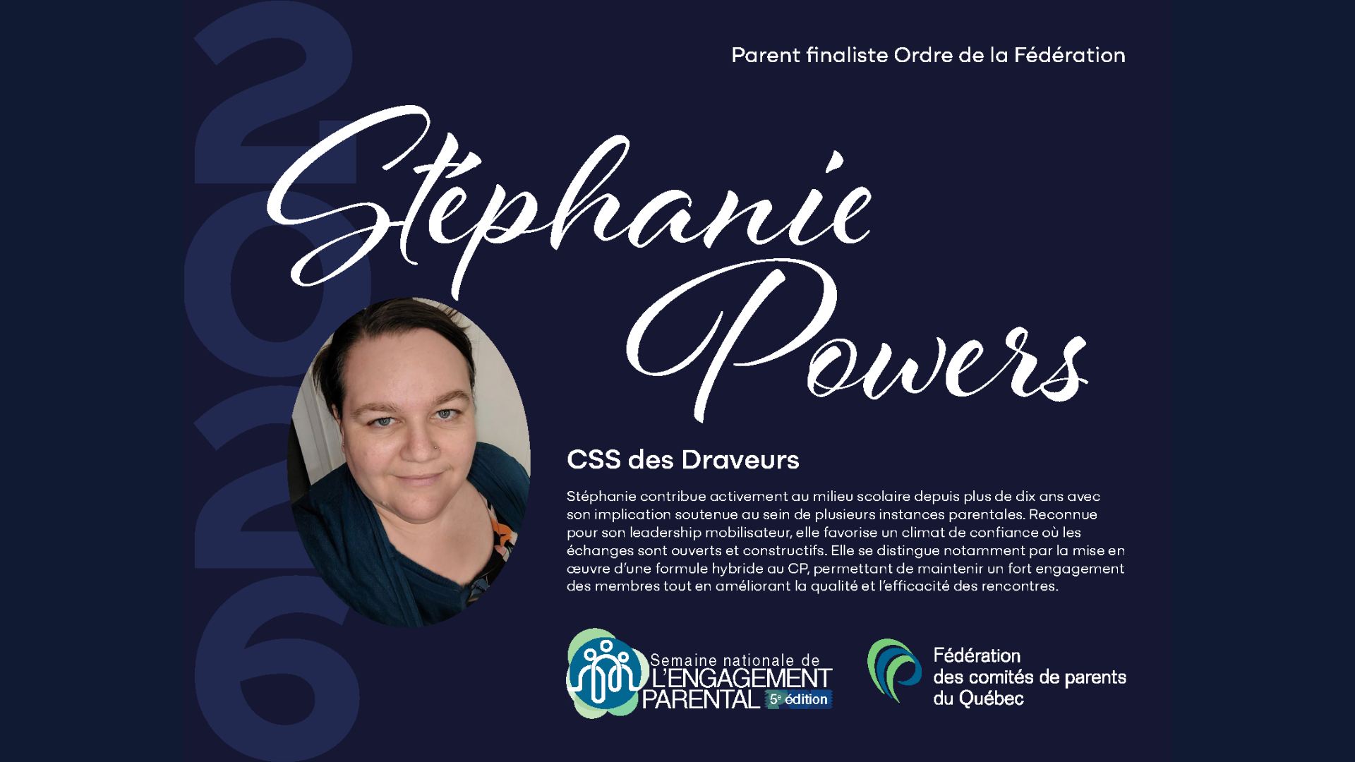 Stéphanie Powers, finaliste de l’Ordre de la Fédération - FCPQ